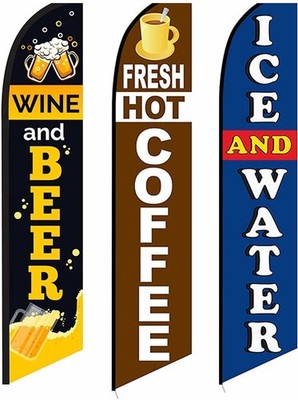 3 Swooper Flags Ice & Water SALE Here Ice Cold Beer & Fresh Hot Coffee ...