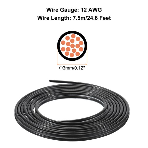 24.6 Feet 12 AWG Gauge THHN Stranded Black Copper Building Wire 600V ...