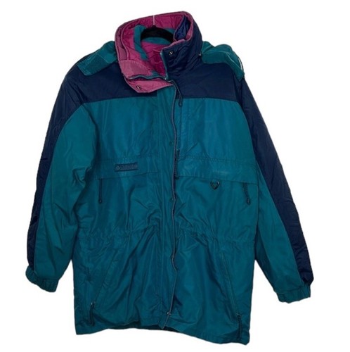 Columbia Womens VTG Powder Keg 3-in-1 Ski Jacket Green Navy Color Block ...