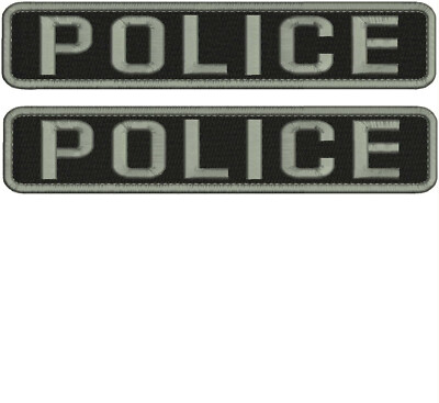 POLICE EMBROIDERY PATCH 2X11 HOOK ON BACK GRAY ON BLACK 2 PATCHES SET ...