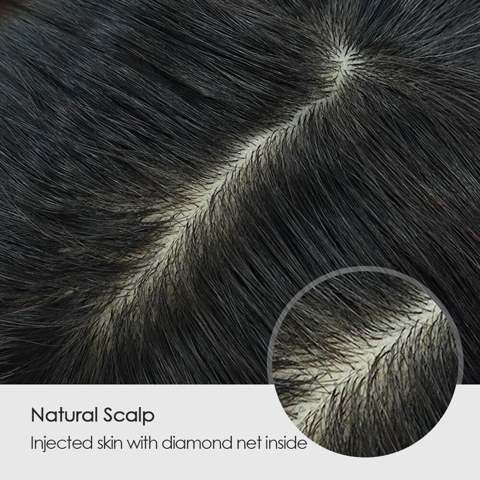 Mens Toupee Human Remy Hair System Silk Top Injection Lace Hairpiece M ...