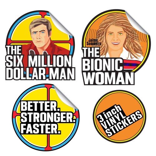 The Six Million Dollar Man & Bionic Woman toy logos 3" vinyl sticker ...