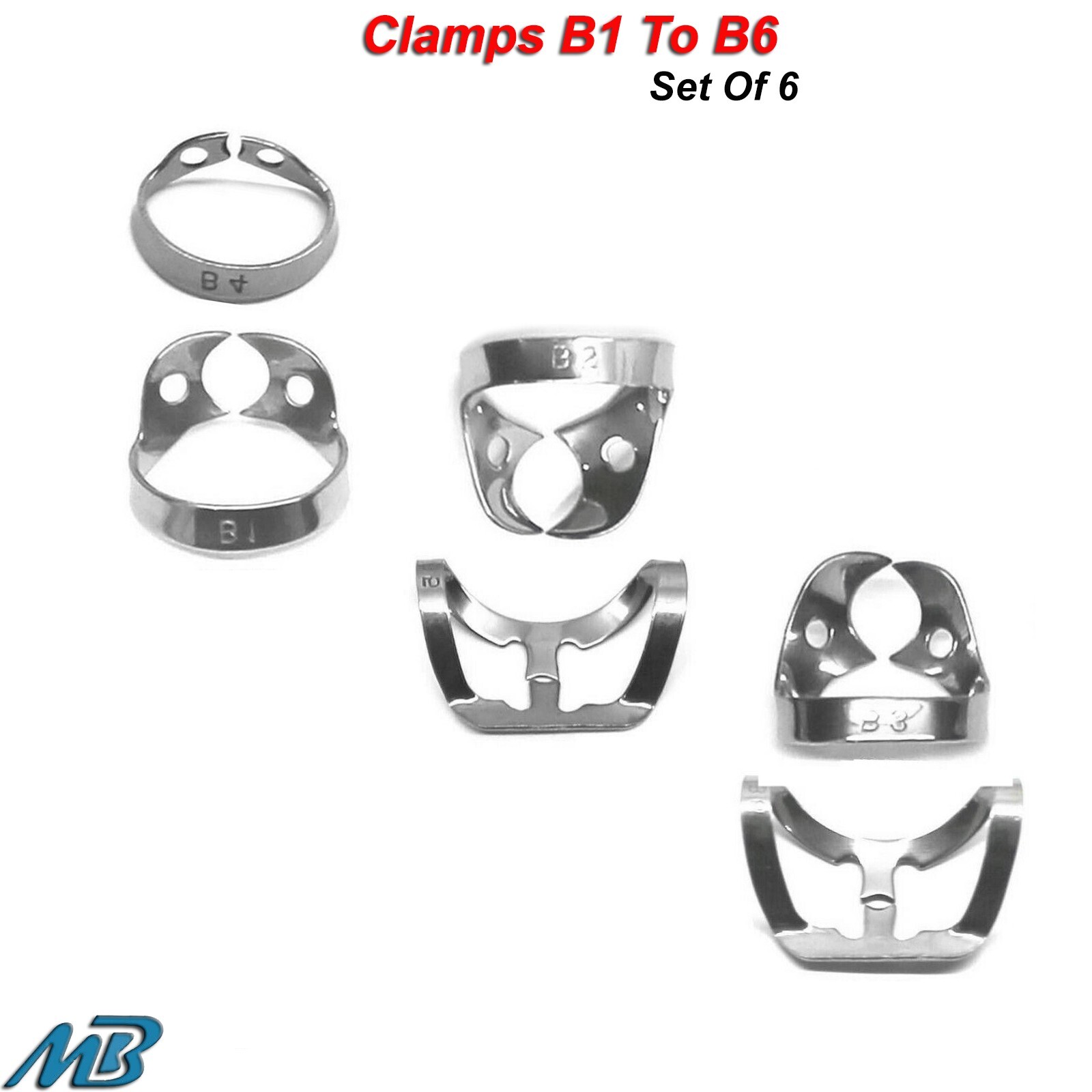 Dental Brinker Tissue Rubber Dam Clamp B1 to B6 Endodontic Clamps Pack ...