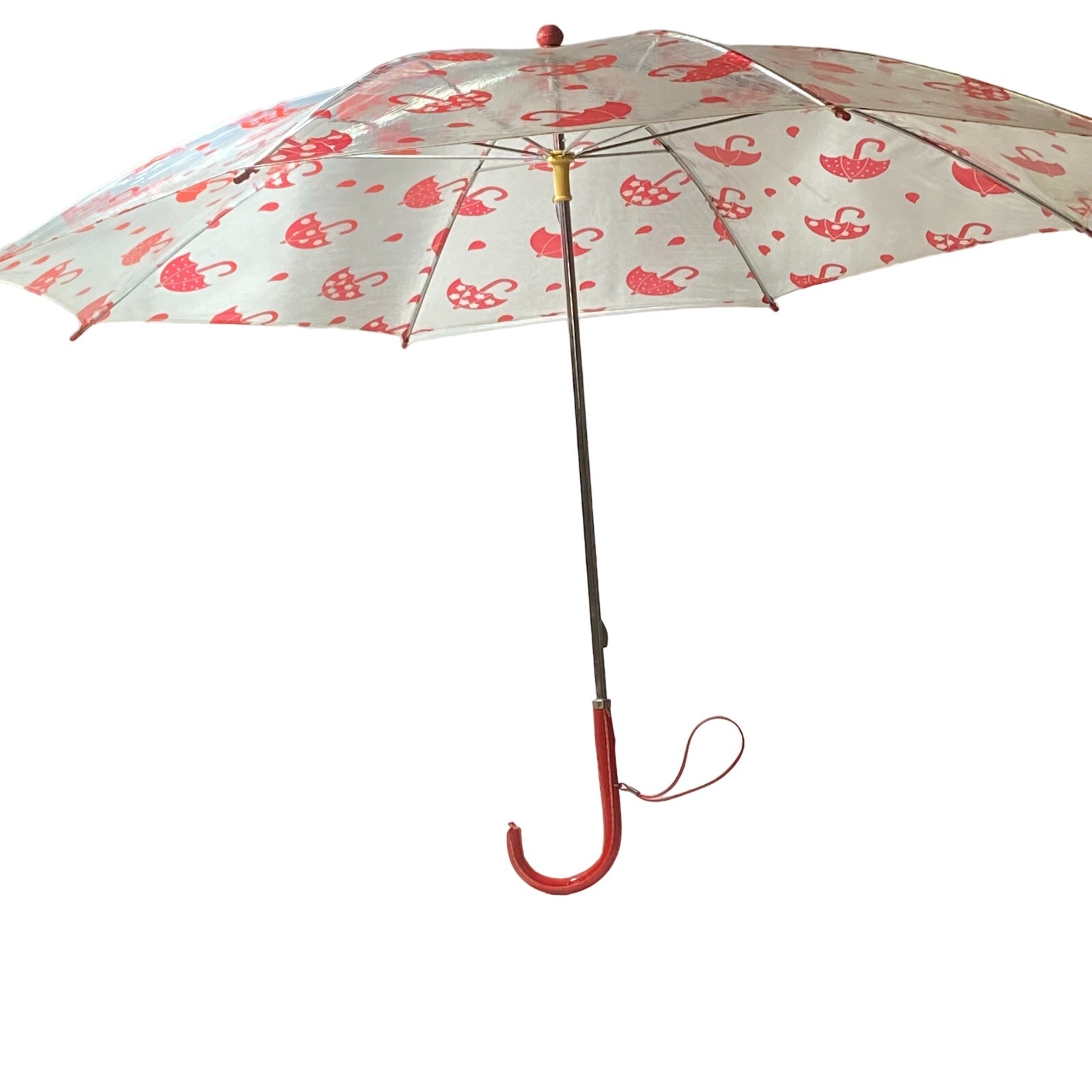 Vintage Clear Umbrella Red Rain Drop Pattern Vinyl Hook Handle 30 in ...
