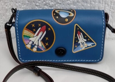 🎁 COACH NASA EMBOSSED ROCKET SHUTTLE LEATHER DINKIER BAG BLUE CROSSBODY ...