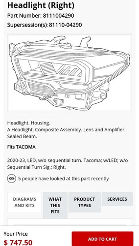 2020-2023 TACOMA RIGHT /PASSENGER SIDE HEADLIGHT OEM 81110-04290 | eBay