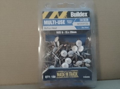 Buildex 'WHITE" Multi-Use BUTTON Head screw #ph 8G x 20mm retail pack ...