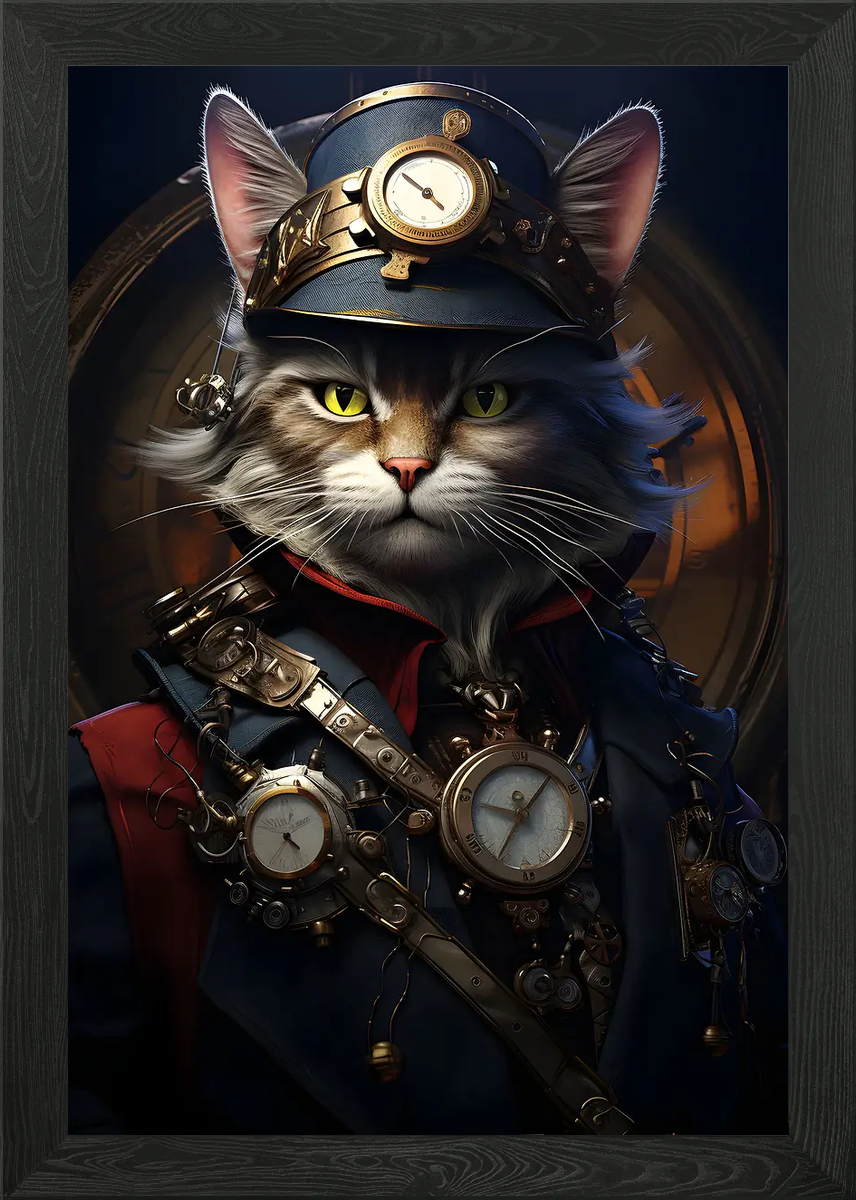 Steampunk Clock Cat Framed Wall Art Poster Canvas Print Picture | eBay UK