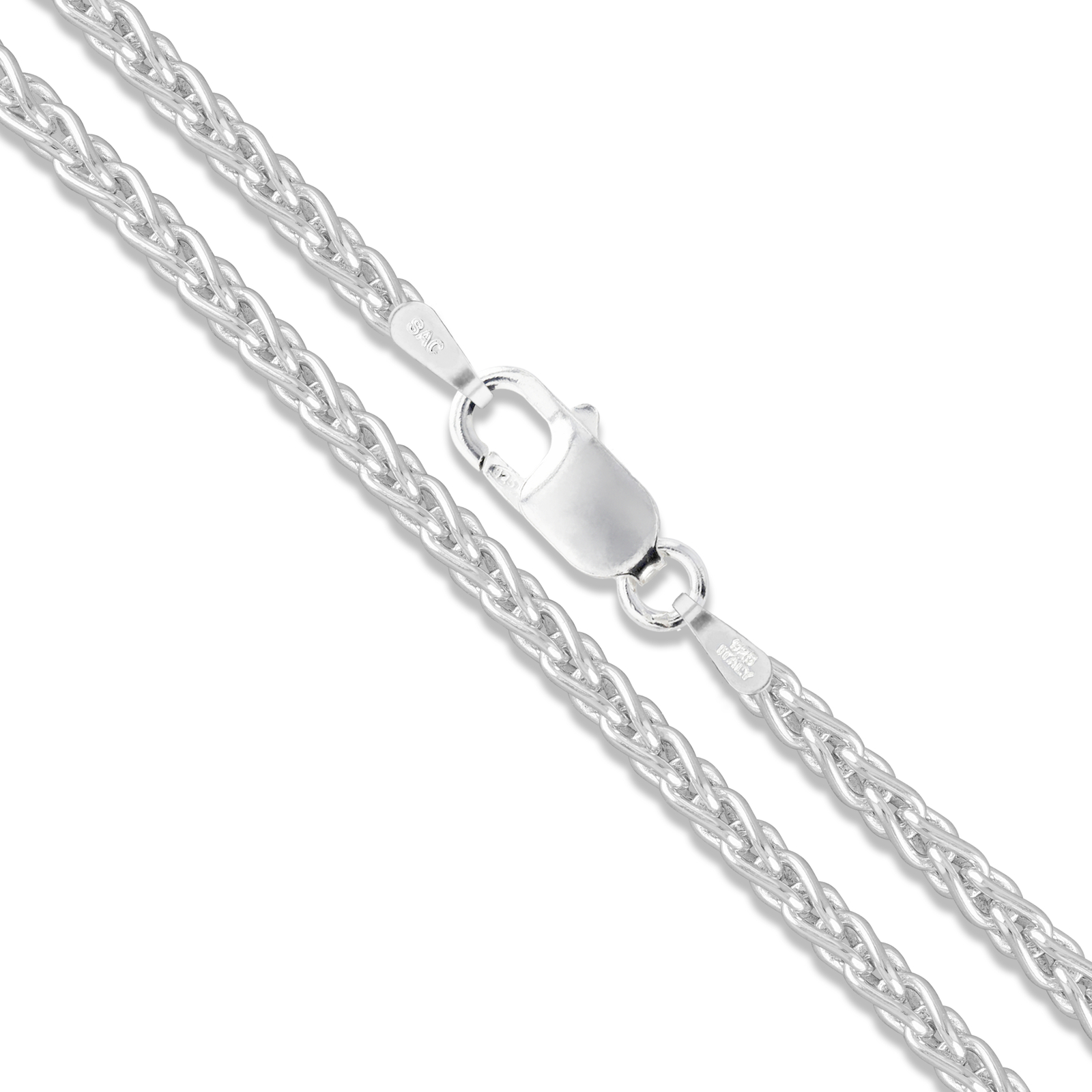 24" Sterling Silver Spiga Necklace Wheat Rope Chain Pure 925 Italy New ...