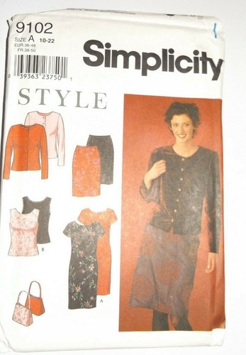 Uncut Simplicity 9102 Style Misses Dress, Top, Jacket, Skirt and Bag ...