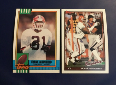 1990 & 1991 Topps #159 #600 FRANK MINNIFIELD Lot 2 Cleveland Browns TOP ...