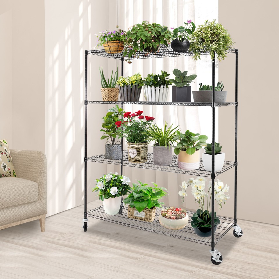 4 Tier Storage Shelf With Wheels Carbon Steel Commercial Home Storage ...