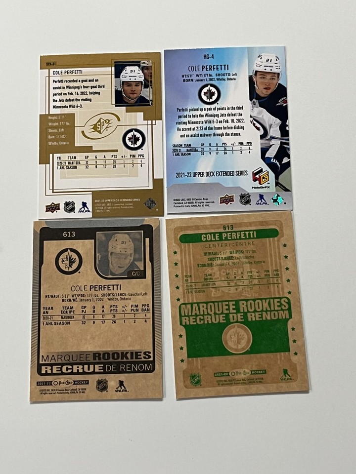 2021-22 UPPER DECK COLE PERFETTI RETRO SPX, HOLO, OPC, OPC RETRO ...