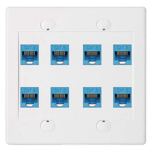 Ethernet Wall Plate 8 Port - Cat6 RJ45 Network Cable Faceplate Female ...
