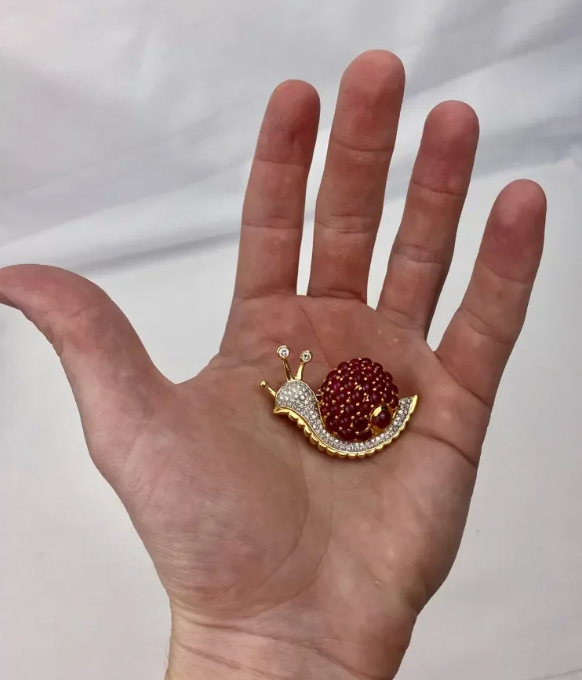 Vintage 18k Yellow Gold, Diamond and Ruby Snail Pin | eBay