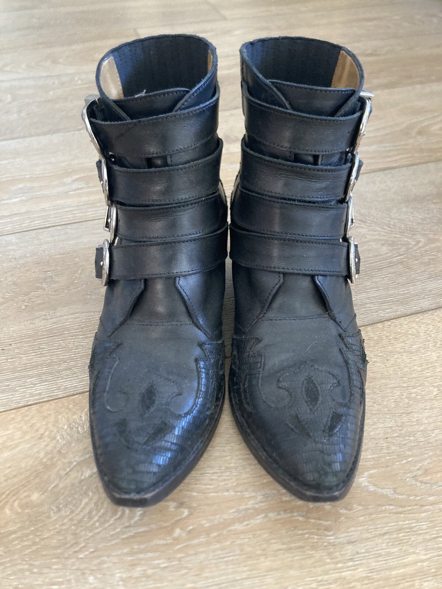Toga Pulla Four Buckle Western Leather Black Boots Size 35-1 Toga Pulla Four Buckle Western Leather Black Boots Size 35-1