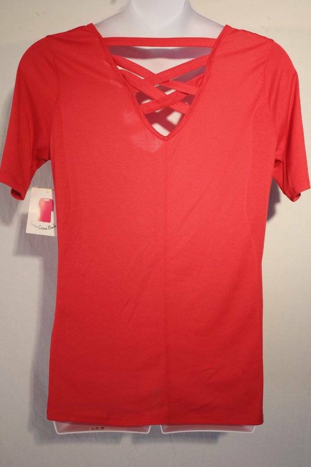 NEW Womens Blouse Plus Size 3X Top Caged Back Shirt Solid Red Soft | eBay