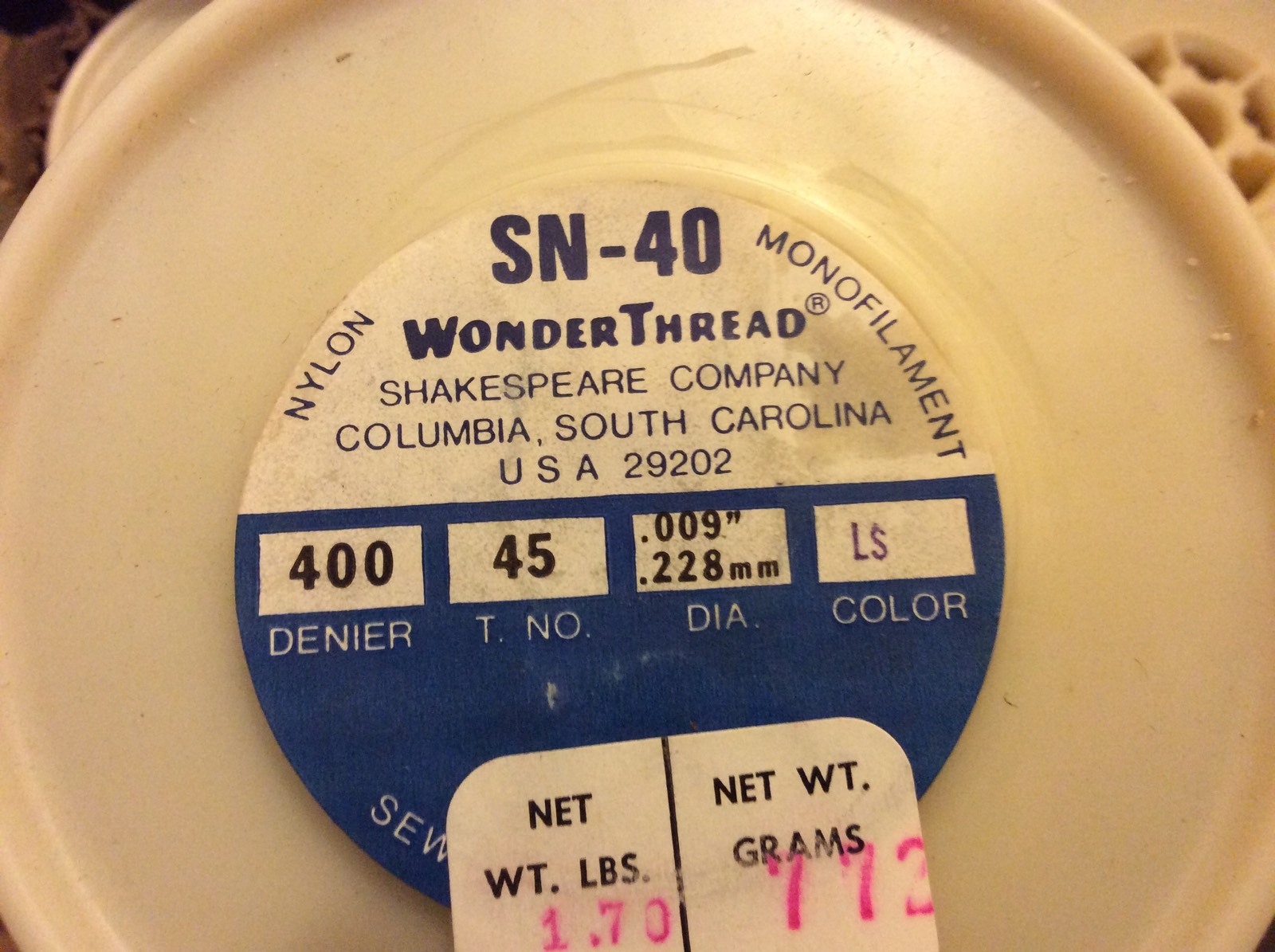 Thread Shakespeare Monofilament/wonder Thread SN-40 Nylon,400 Denier ...