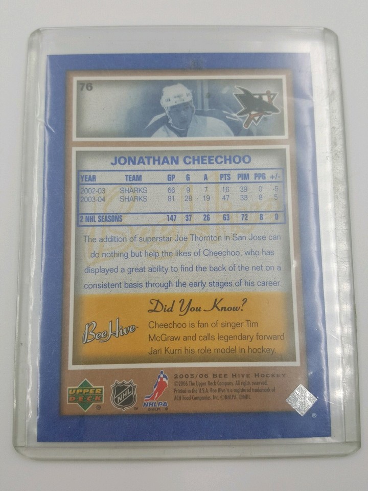 Ice Hockey NHL Trading Card Jonathan Cheechoo Sharks Upper Deck Card ...