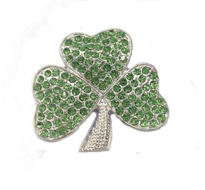 Silver Shamrock Pin with multiple light green rhinestones and safety ...