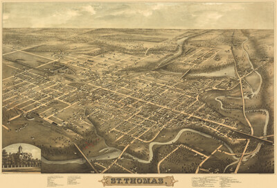 St. Thomas, Ontario, Canada - 1896 - Aerial Bird's Eye View Map Poster ...