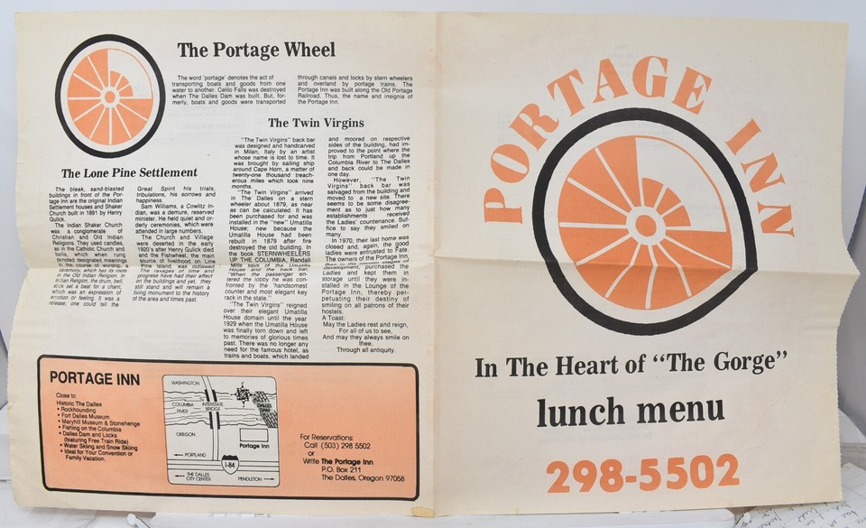 1980s Portage Inn Columbia Grill Restaurant Lunch Menu The Dalles ...