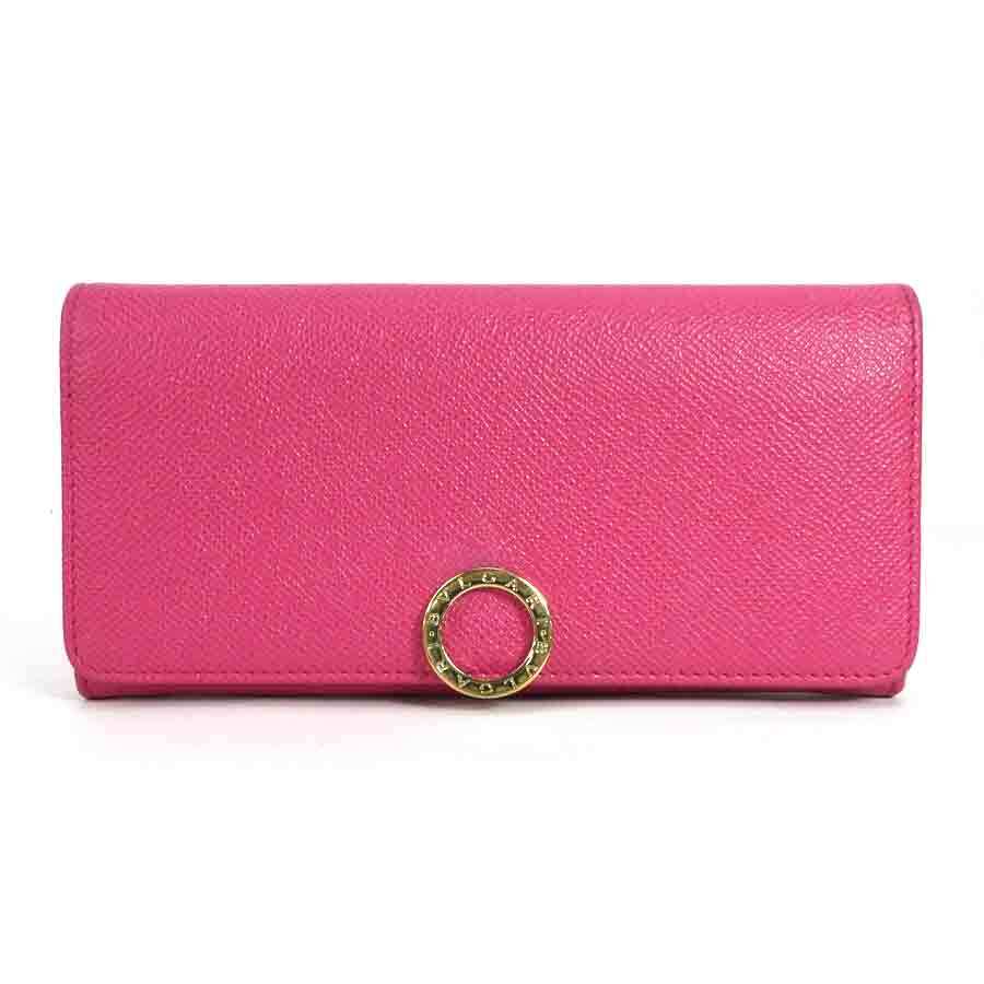 Auth BVLGARI Bifold Long Wallet Pink Leather/Goldtone… - Gem