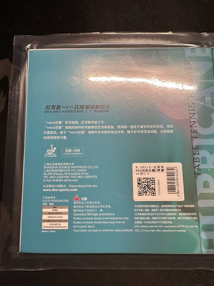 DHS Hurricane 3 Neo National Table Tennis Rubber Blue Sponge 2.1mm Pro ...