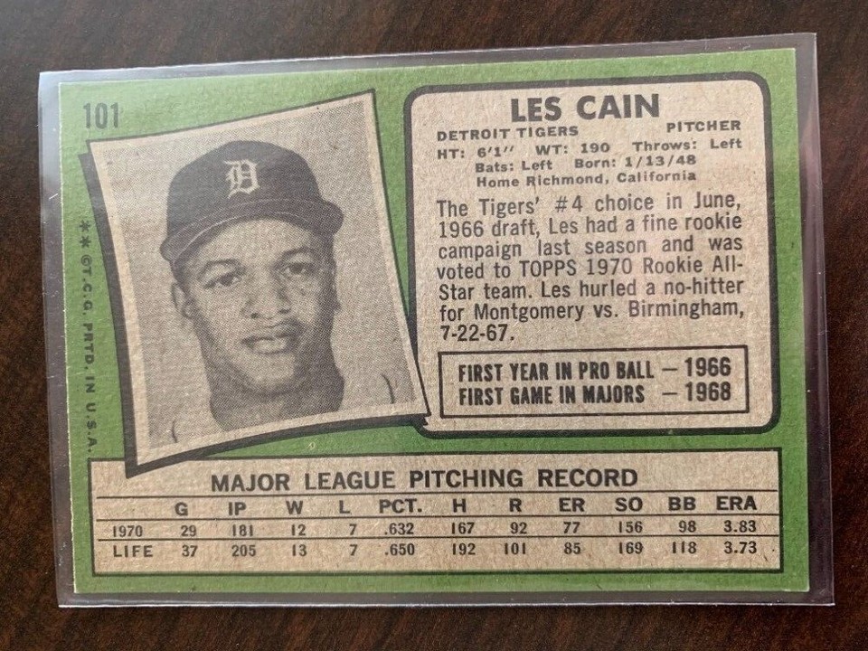 1971 Topps Baseball Card #101 Les Cain - EX | eBay