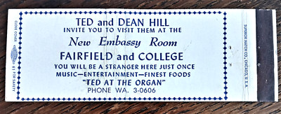 Vintage Matchbook: New Embassy Room, Ted & Dean Hill | eBay