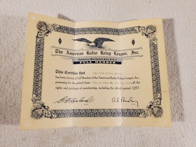 Vintage 1957 ARRL American Radio Relay League Original Membership ...