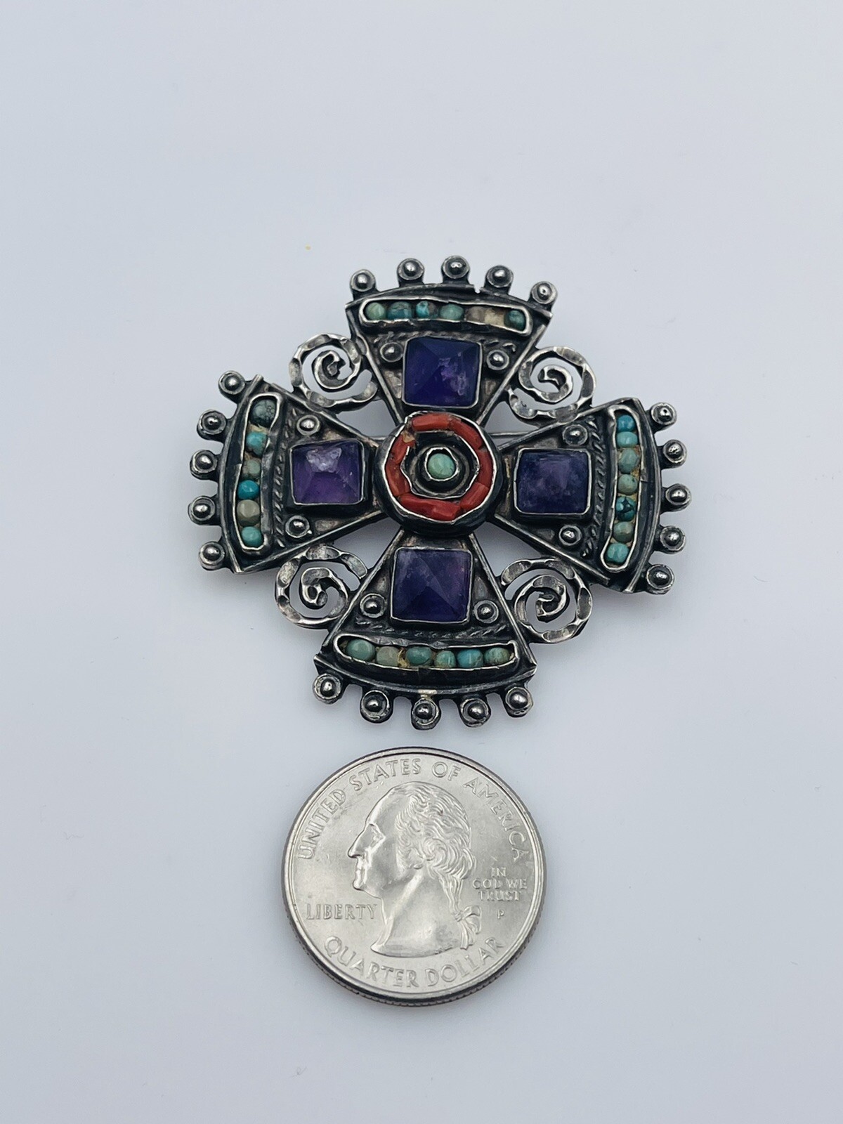 Matl Salas Vintage Mexican Sterling Silver Coral Turq… - Gem