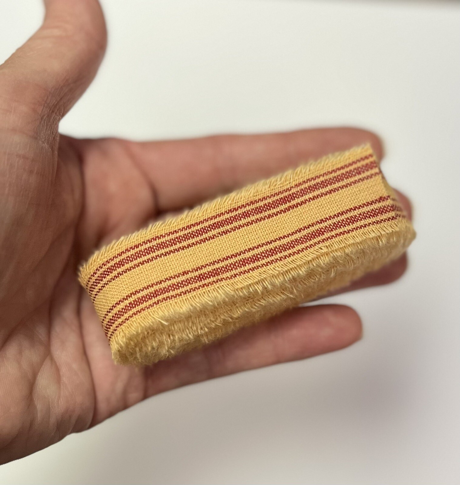 4 Yard Primitive Fabric Ribbon Strip 1" wide Homespun Red Tan Stripe ...