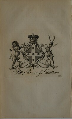 1779 ANTIQUE PRINT PITT BARONESS CHATHAM FAMILY CREST COAT OF ARMS | eBay