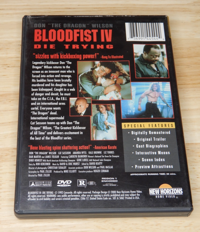 Bloodfist IV: Die Trying (DVD, 1992 Film) Don “The Dragon” Wilson, Cat ...