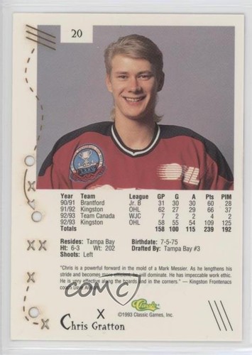 1993 Classic 4 Sport C3 - Gold Crown Cut Lasercut Chris Gratton #20 for ...