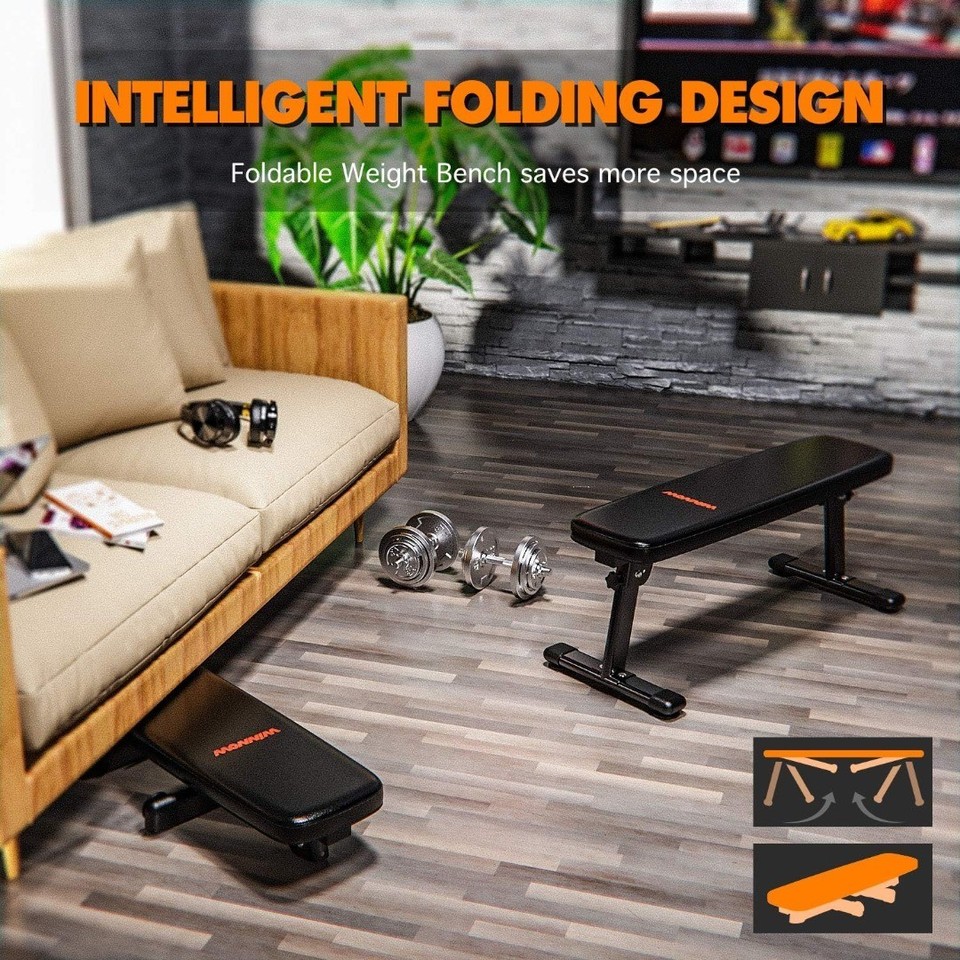 Fitness Workout Bench Folding Flat Bench Weight Gym Workout Bench | eBay UK