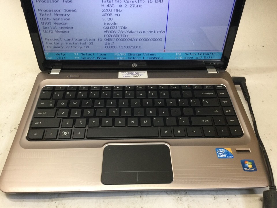 HP PAVILION DM4 NOTEBOOK - INTEL I5 M430 - 4GB RAM - BOOTS TO BIOS ...