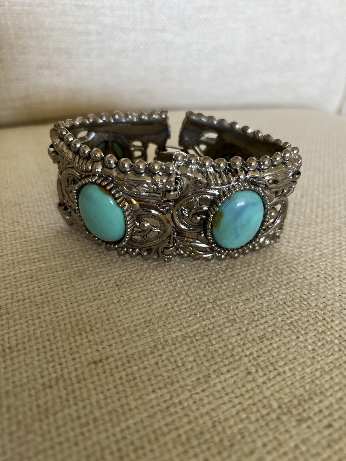 Vintage Book Chain Link Bracelet Faux Turquoise Chunk… - Gem
