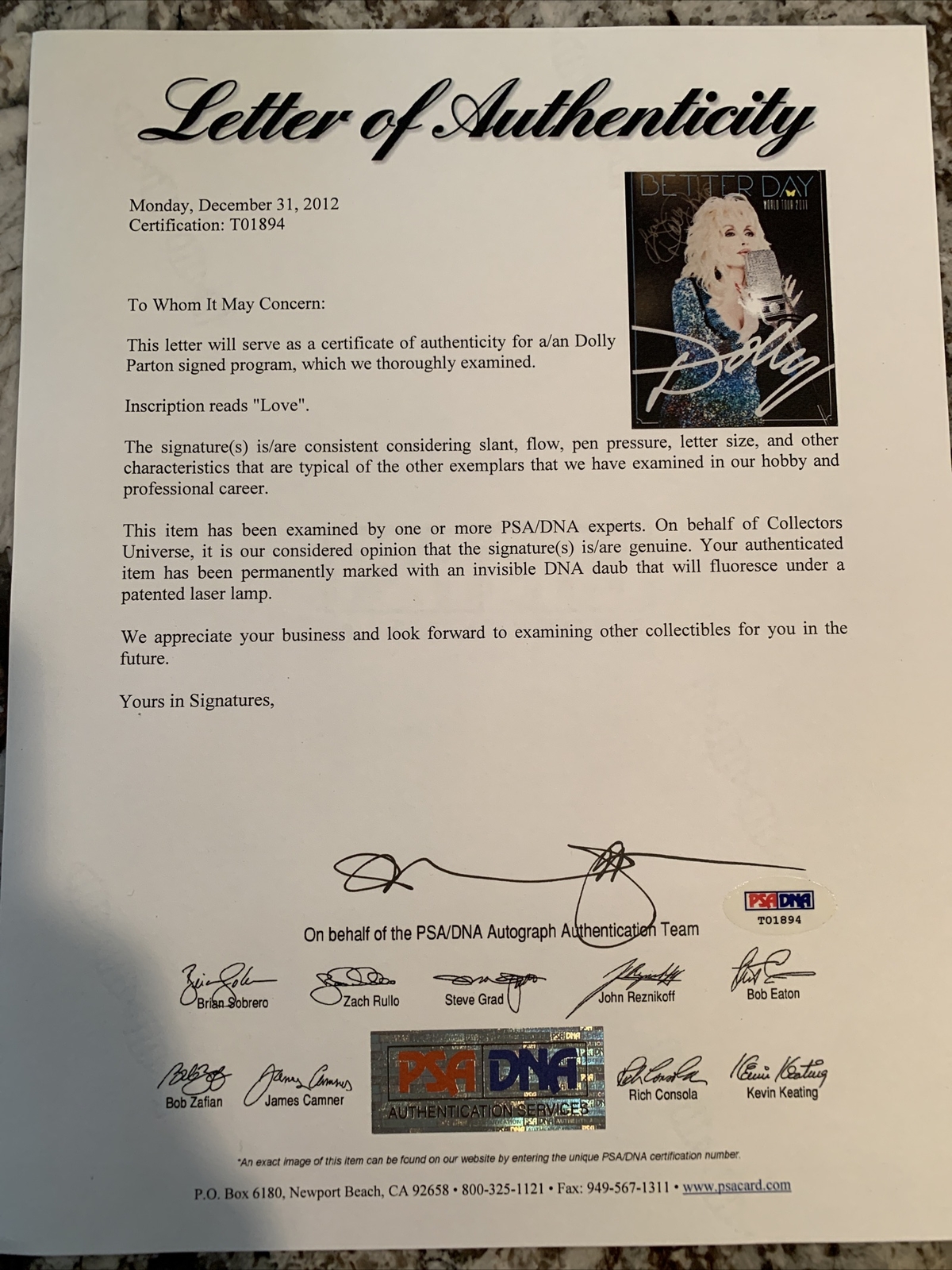 Dolly Parton Better Day autograph signed Tour Book Program PSA/DNA COA ...