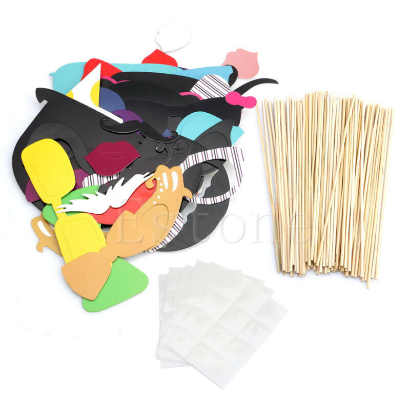 58PCS Masks Photo Booth Props Mustache On A Stick Birthday Wedding ...