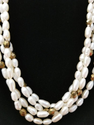 Genuine Freshwater Pearl 66" Continuous Strand Necklace Rice-Shaped ...