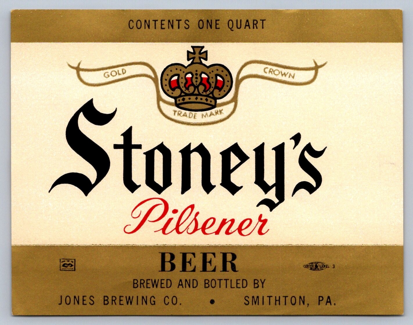 Label Stoney's Pilsener Beer Jones Brewing Smithton PA Advertising | eBay