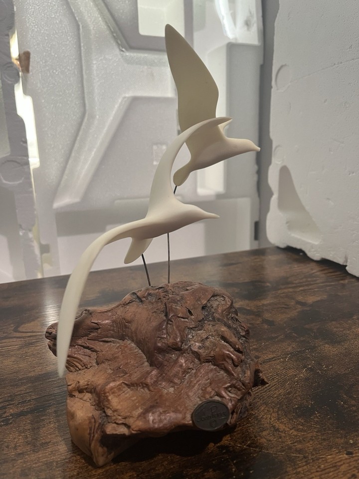 Vtg 1970's John Perry Seagull Duo Sculpture on Burl Base 10" tall ...