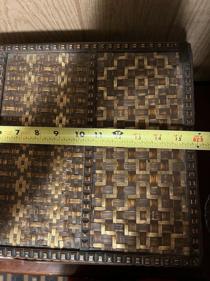 Vintage Woven Wood & Copper Suitcase -Briefcase Storage-Box w/ Bronze ...