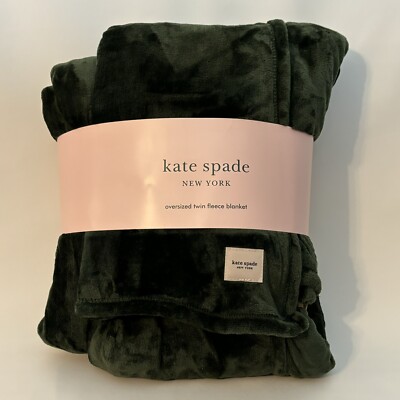 Kate Spade NY Dark Olive Green Oversized Twin Plush Fleece Blanket ...