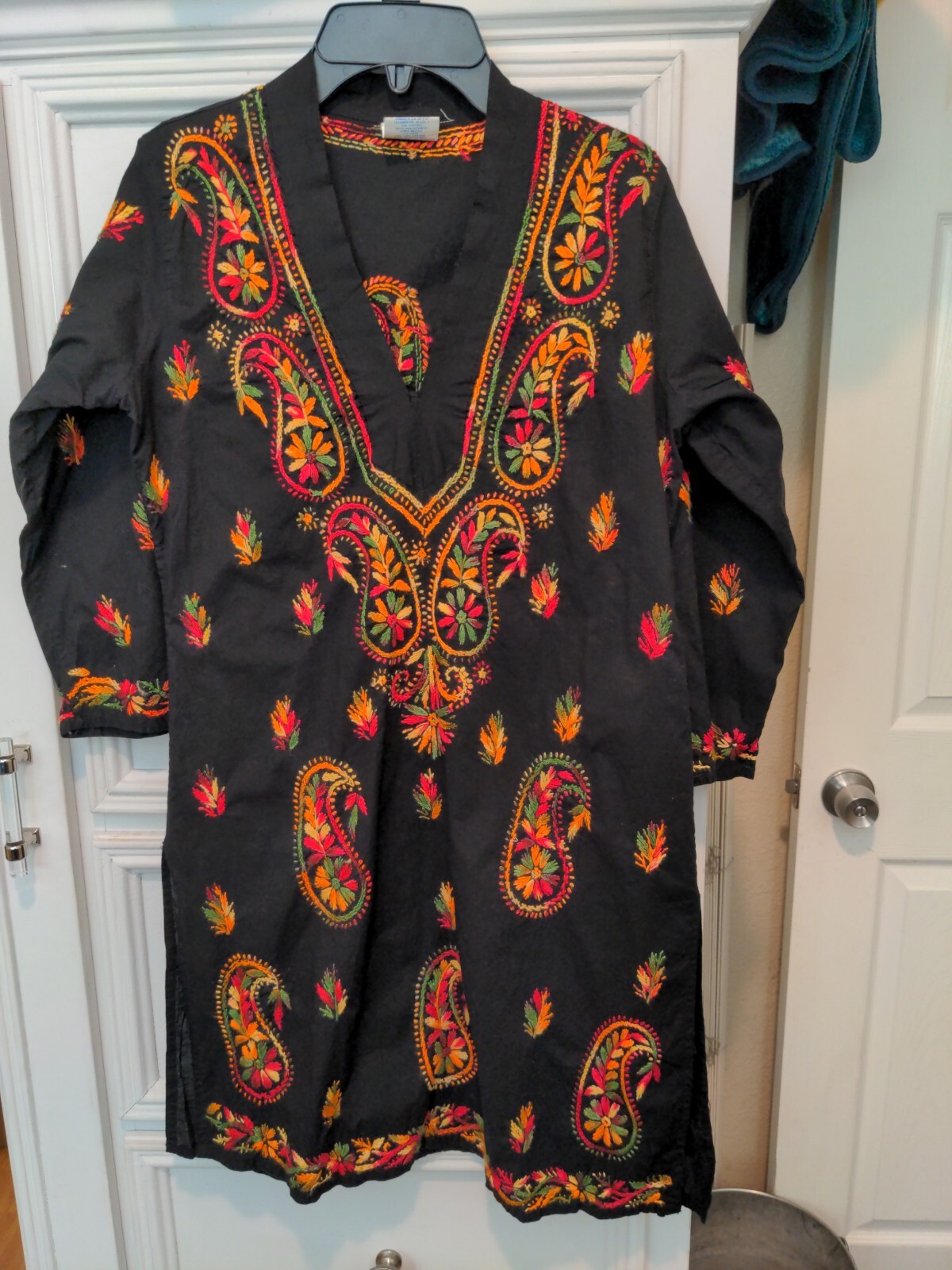 RADHE Fall Embroidered Dress Midi Long Sleeve V Neck … - Gem