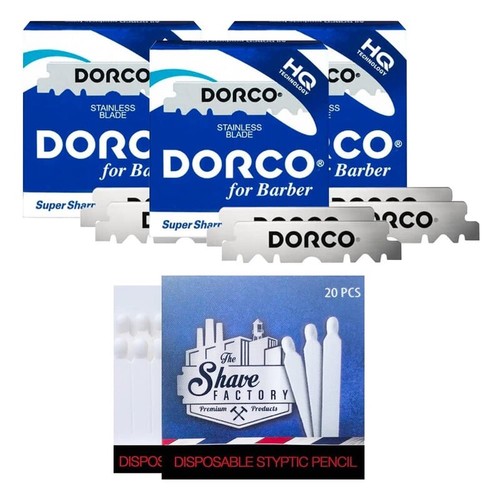300 DORCO Single Edge Razor Blades half blades+20 Shave Factory Styptic ...