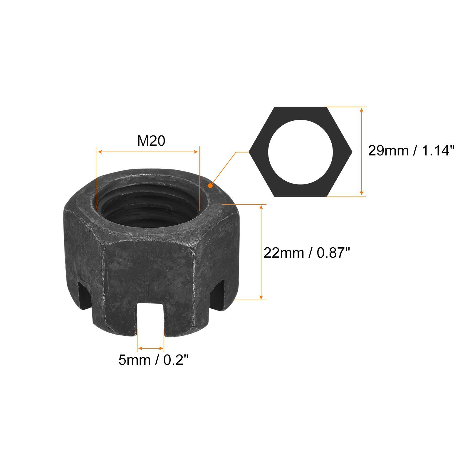 M20x2.5mm Hexagon Slotted Nut, Grade 4.8 Carbon Steel Nuts Black 10Pcs ...
