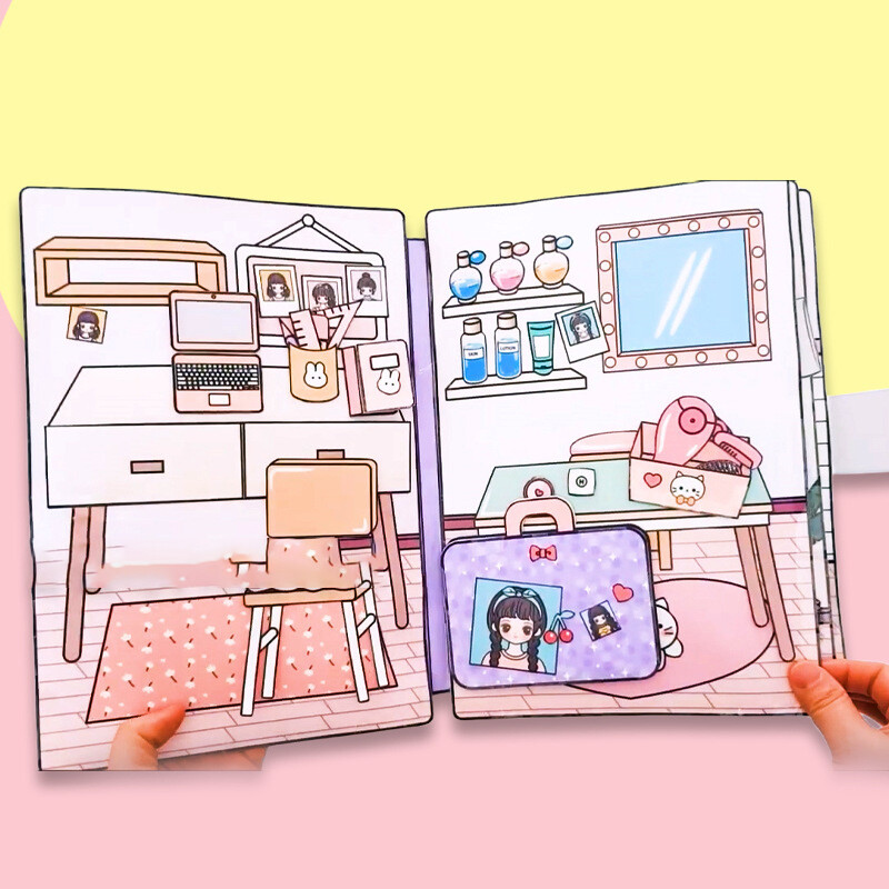 Cute Girls Quiet Book Dress UP Sticker Book Toy DIY Handmade Toys ...